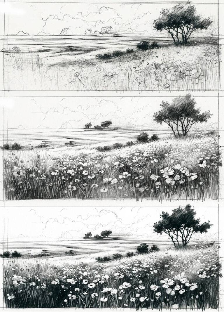 Serenity Scenery Drawing : 45 Calming Outdoor Scenes to Sketch - Full ...