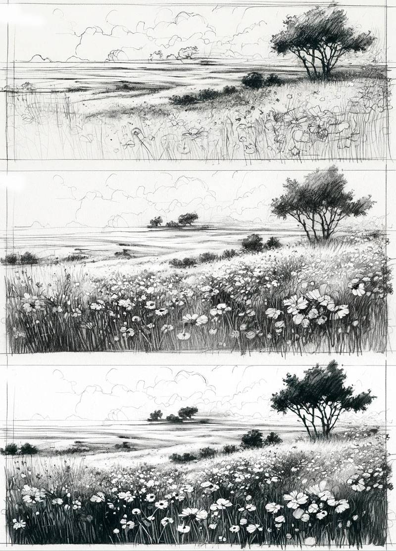 Serenity Scenery Drawing : 45 Calming Outdoor Scenes to Sketch - Full ...
